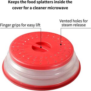 Collapsible Microwave Food Plate Cover,Vented,BPA Free Food Grade Silicone Lid-Red