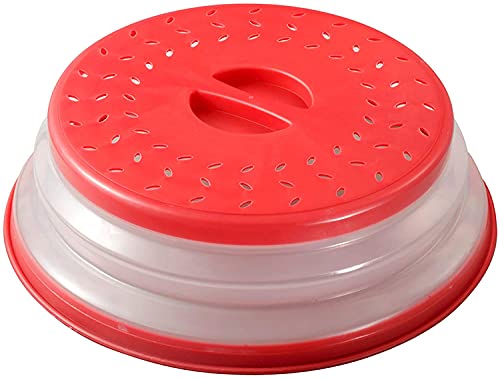 Collapsible Microwave Food Plate Cover,Vented,BPA Free Food Grade Silicone Lid-Red