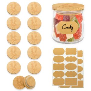 xifepfr oui yogurt jar lids set, 12 pack oui jar bamboo lids, wooden oui lids with labels & silicone sealing ring, reusable lid for oui yogurt jar, lavender pattern