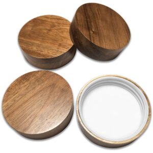 kitchen charisma wooden 4 mason jar lids wide mouth (acacia wood) - custom molded screw top mason jar lid set storage lids for ball jars only