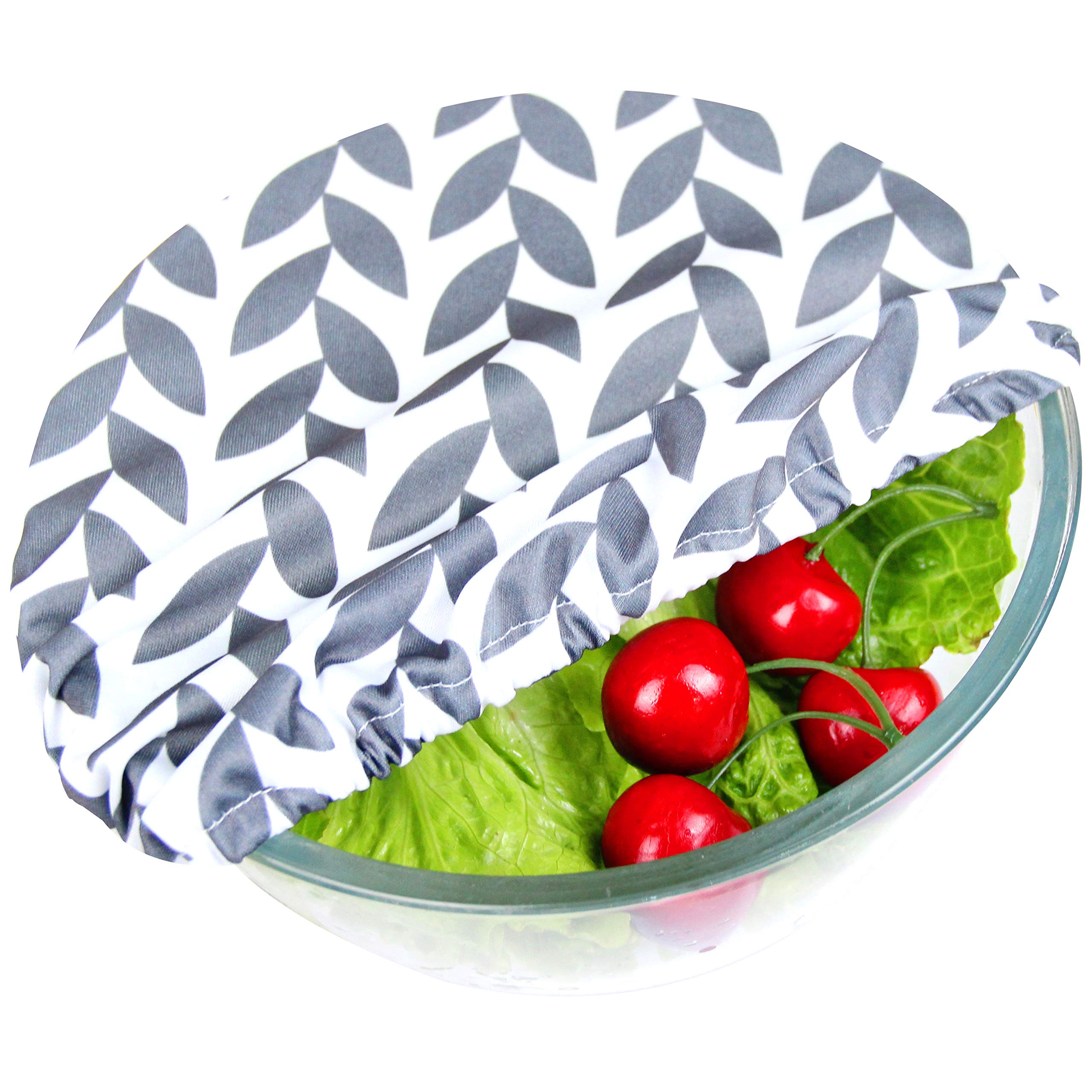 wegreeco Reusable Bowl Covers - Set of 3, Grey Leaf