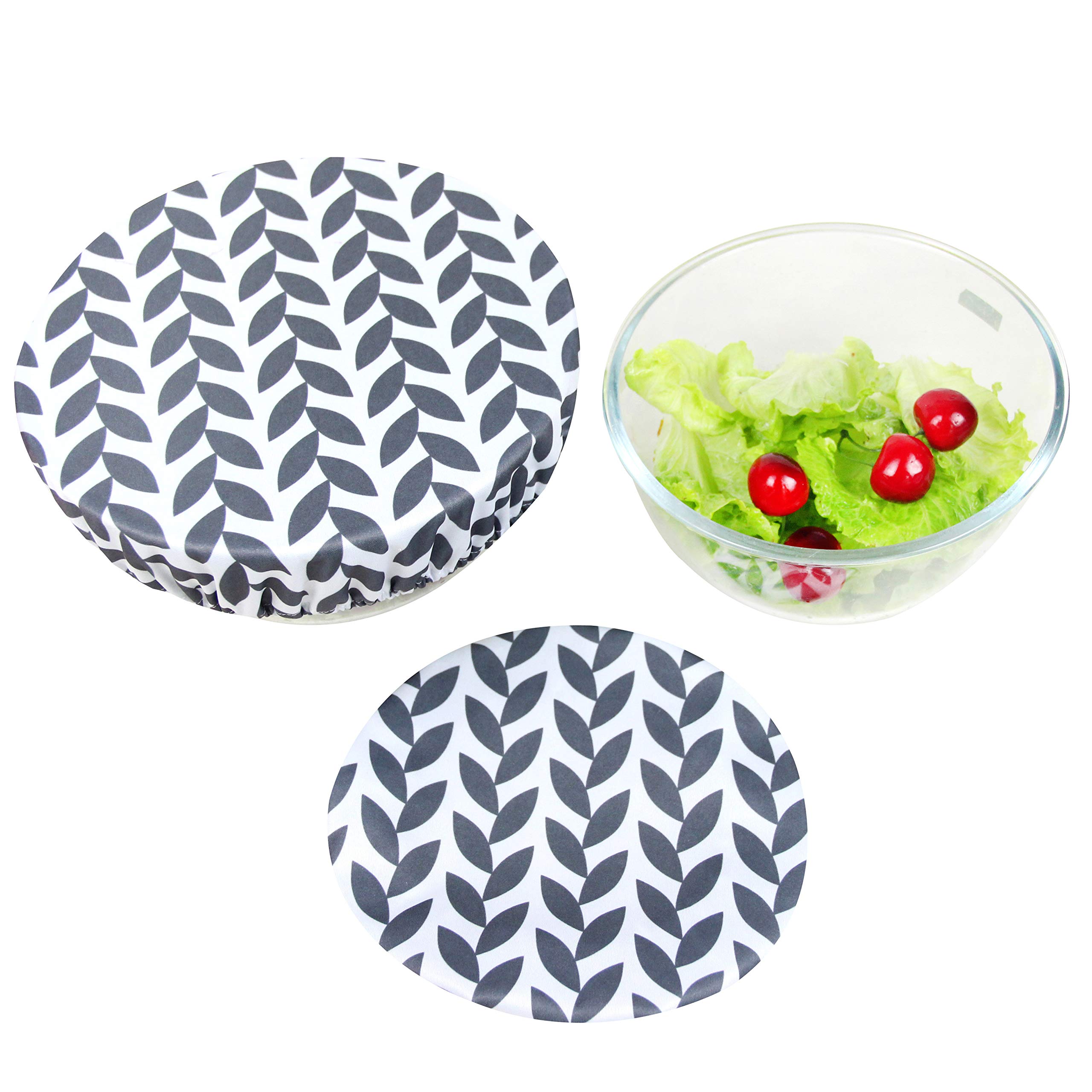 wegreeco Reusable Bowl Covers - Set of 3, Grey Leaf