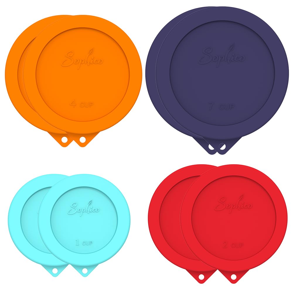 Sophico Round Silicone Storage Cover Lids Replacement for Anchor Hocking and Pyrex Glass Bowls (Container not Included) (4 Size, 8 Pack)