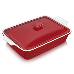 vancasso blossom casserole dish , 13x9 baking dish , 3.8 quart casserole dish set lasagna pan deep with lid oven safe, red