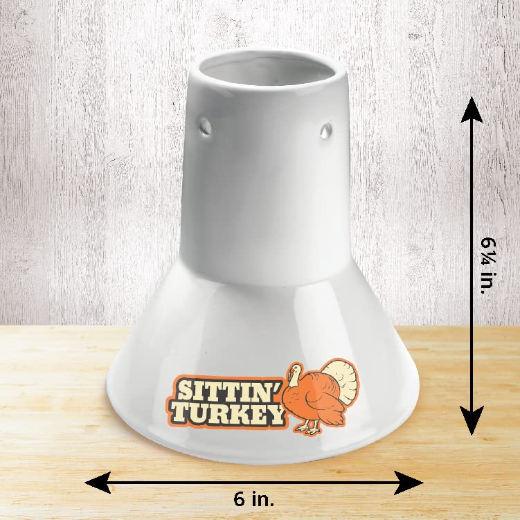 Sittin' Chicken & Turkey Ceramic Beer Can Roaster & Steamer Combo Pack- Easily Infuse flavors Into Your Meat- Wide Ceramic Base for Oven Or Grill Use- Great Meal Prep Accessories for BBQing & Grilling