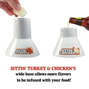 Sittin' Chicken & Turkey Ceramic Beer Can Roaster & Steamer Combo Pack- Easily Infuse flavors Into Your Meat- Wide Ceramic Base for Oven Or Grill Use- Great Meal Prep Accessories for BBQing & Grilling