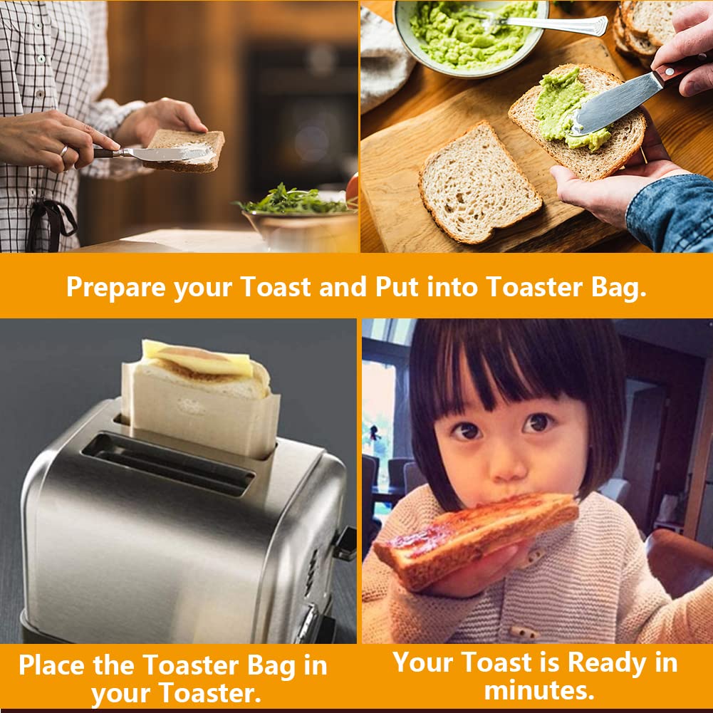 Tezam Toaster Bags Reusable for Grilled Cheese Sandwiches | Safest On The Market - 100% BPA & Gluten Free | Non Stick Toast Bag (10PCS)