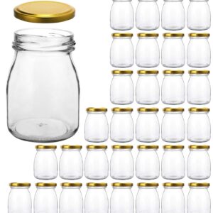 KAMOTA lass Jars, 32 PACK 6 oz Clear Yogurt Jars With Gold Lids, Glass Pudding Jars Yogurt Jars Ideal for Jam, Honey, Wedding Favors, Shower Favors(200ml)