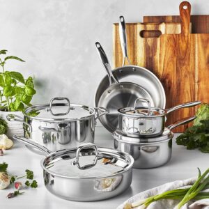 HENCKELS Clad Impulse 10-pc 3-Ply Stainless Steel Pots and Pans Set, Cookware Set, Fry Pan, Saucepan with Lid, Saute Pan with Lid, Dutch Oven with Lid, Stay-Cool Handles, Induction Stove Compatible