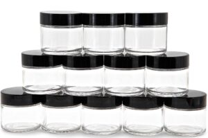 vivaplex, 12, clear, 2 oz, round glass jars, with inner liners and black lids