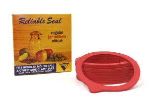 viceroy reliable seal canning jar seals, fits clamp-down regular mouth jars, pure natural rubber rings, red, with tab, 12 rings per box (pack of 1)