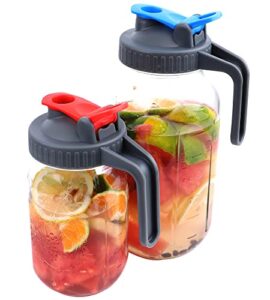 mason jar lids with pour spout wide mouth mason jar pitcher lid with handle/flip cap airtight & leak-proof pour lids turns your mason jar into pitcher (jar not included)