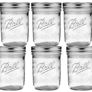 Wide Mouth Mason Jars 16 oz - (6 Pack) - Ball Wide Mouth Pint 16-Ounces Mason Jars With Airtight lids and Bands - For Canning, Fermenting, Pickling, Freezing, Storage + M.E.M Rubber Jar Opener Included