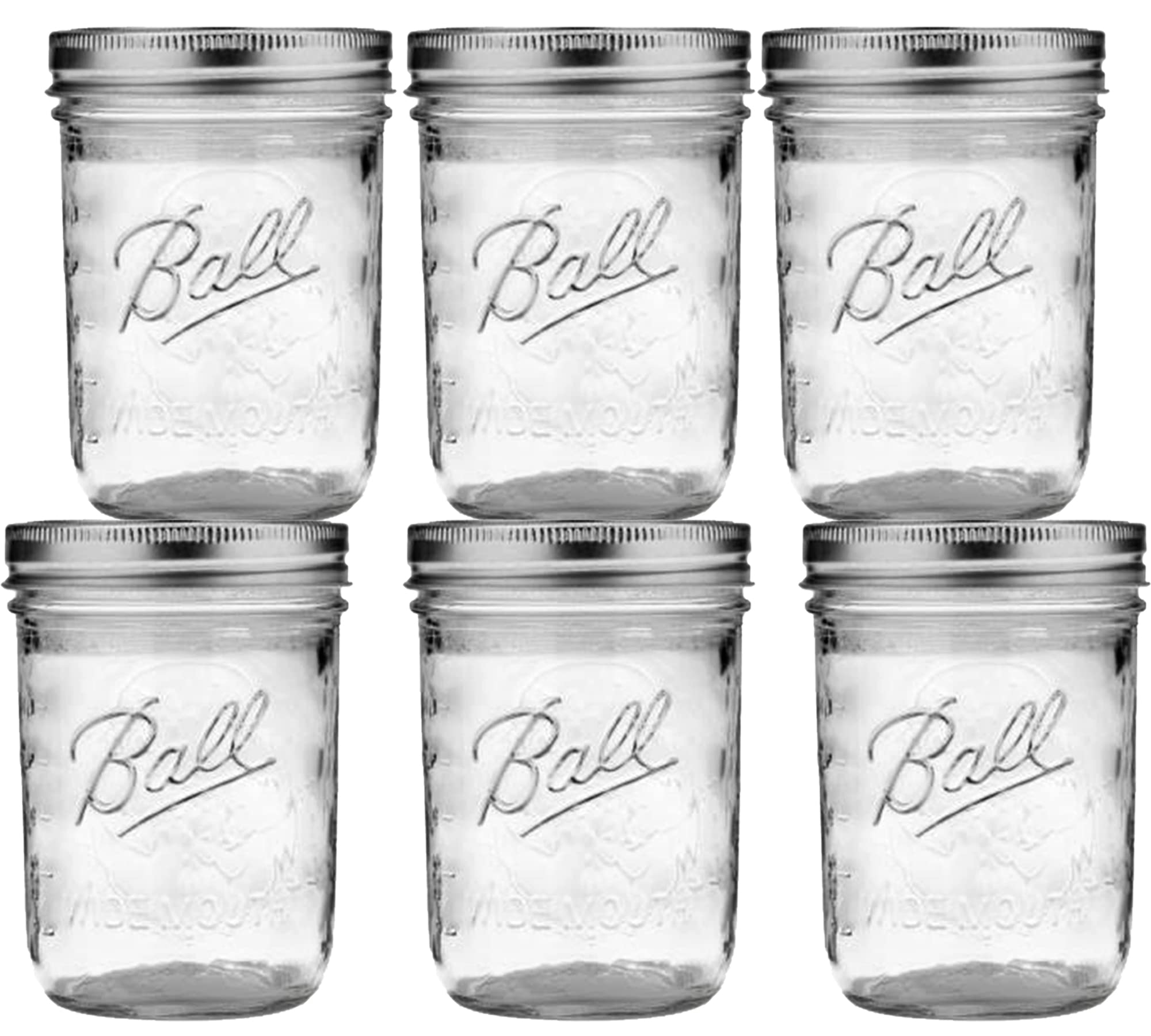 Wide Mouth Mason Jars 16 oz - (6 Pack) - Ball Wide Mouth Pint 16-Ounces Mason Jars With Airtight lids and Bands - For Canning, Fermenting, Pickling, Freezing, Storage + M.E.M Rubber Jar Opener Included