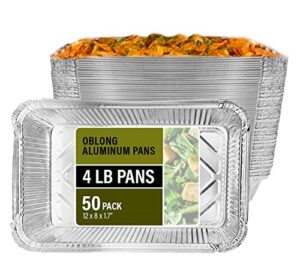 party bargains 4 lb aluminum foil pans, 50 pack, 12 x 8 x 1.7 aluminum pan for cooking, baking cakes, bread, casserole, roasting, broiling, steam pan set (max 240°c)