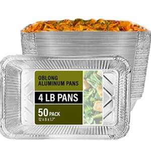 PARTY BARGAINS 4 LB Aluminum Foil Pans, 50 Pack, 12 x 8 x 1.7 Aluminum Pan for Cooking, Baking Cakes, Bread, Casserole, Roasting, Broiling, Steam Pan Set (Max 240°C)