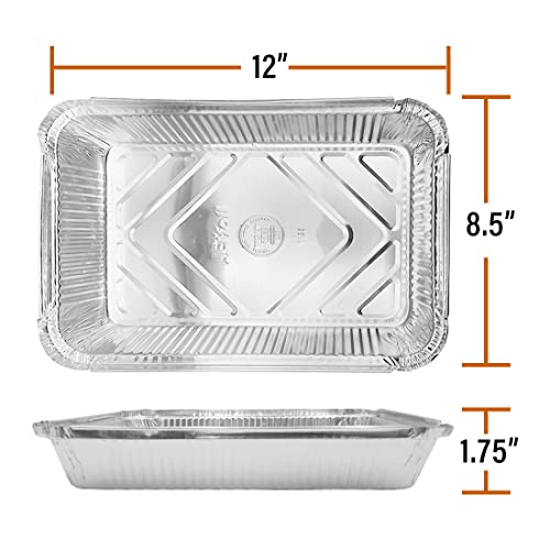 PARTY BARGAINS 4 LB Aluminum Foil Pans, 50 Pack, 12 x 8 x 1.7 Aluminum Pan for Cooking, Baking Cakes, Bread, Casserole, Roasting, Broiling, Steam Pan Set (Max 240°C)