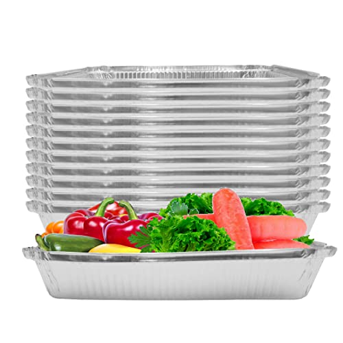 PARTY BARGAINS 4 LB Aluminum Foil Pans, 50 Pack, 12 x 8 x 1.7 Aluminum Pan for Cooking, Baking Cakes, Bread, Casserole, Roasting, Broiling, Steam Pan Set (Max 240°C)