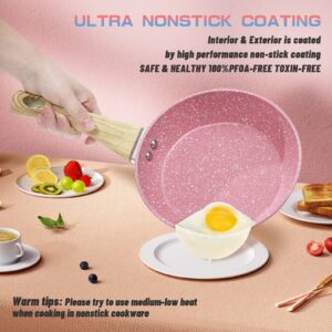 Nonstick Cookware Sets, 8 Piece Pots and Pans Set, Granite Stone Non Stick Frying Pan Set with Stay Cool Handles, Pink kitchen Sets 100% PFOA-Free, Toxin-Free, Induction Compatible