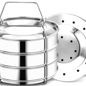 EasyShopForEveryone Stainless Steel 3 Tier Stackable Insert Pans, Compatible with 6 Qt Instant Pot, Pot-in-Pot, Baking Pans for Flan, Layer Cake