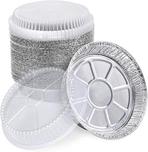 DecorRack 14 Round Aluminum Pans with Dome Lid, 9 Inch Heavy Duty Tin Foil Pans, Perfect for Reheating, Baking, Roasting, Meal Prep, To-Go Containers, Environmentally Friendly (Pack of 14)