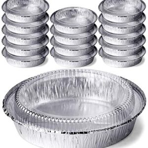 DecorRack 14 Round Aluminum Pans with Dome Lid, 9 Inch Heavy Duty Tin Foil Pans, Perfect for Reheating, Baking, Roasting, Meal Prep, To-Go Containers, Environmentally Friendly (Pack of 14)