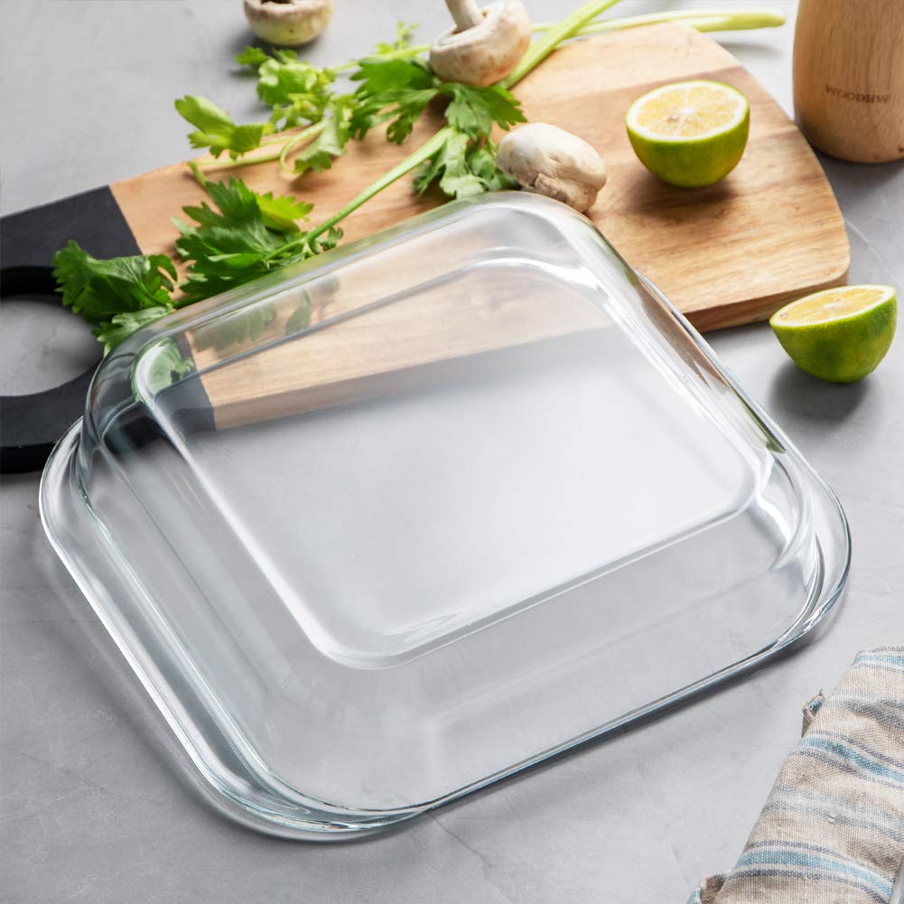 SWEEJAR Glass Bakeware, Rectangular Baking Dish Lasagna Pans for Cooking, Kitchen, Cake Dinner, Banquet and Daily Use, 9.4 x 9.4 x 2.4 Inches of Baking Pans