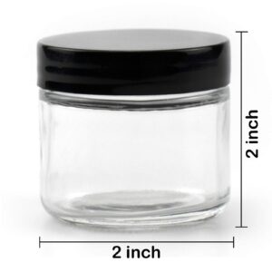 Bekith 15 pack 2oz Round Jar Straight Sided Clear Glass Jars, Airtight Glass Jar with Black Plastic Smooth Lids