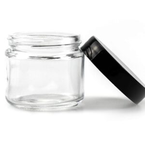 Bekith 15 pack 2oz Round Jar Straight Sided Clear Glass Jars, Airtight Glass Jar with Black Plastic Smooth Lids