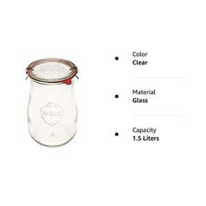 Weck Jars - Weck Tulip Jars 1.5 Liter- Large Glass Jars for Sourdough - Starter Jar with Glass Lid - Wide Mouth - Suitable for Canning and Storage - (1 Jar)