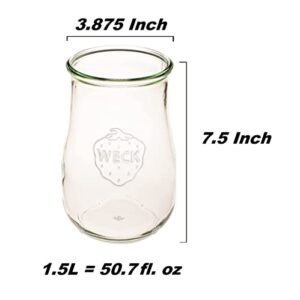 Weck Jars - Weck Tulip Jars 1.5 Liter- Large Glass Jars for Sourdough - Starter Jar with Glass Lid - Wide Mouth - Suitable for Canning and Storage - (1 Jar)