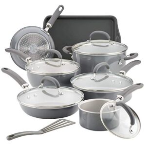 rachael ray create delicious nonstick cookware pots and pans set, 13 piece, gray shimmer