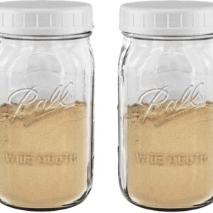 EASY-BUSY Kitchen Combo of Ball 32 oz.-Quart Clear Glass Mason Canning Jar, With EB White Food Storage Plastic Lids Set of 2, Wide Mouth Caps fit WM Ball & Kerr jars & Containers, Reusable, BPA Free,