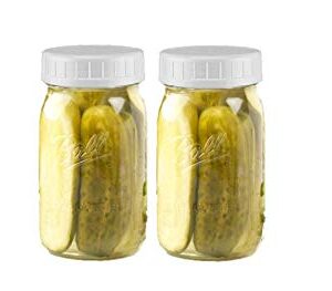 EASY-BUSY Kitchen Combo of Ball 32 oz.-Quart Clear Glass Mason Canning Jar, With EB White Food Storage Plastic Lids Set of 2, Wide Mouth Caps fit WM Ball & Kerr jars & Containers, Reusable, BPA Free,