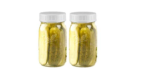 EASY-BUSY Kitchen Combo of Ball 32 oz.-Quart Clear Glass Mason Canning Jar, With EB White Food Storage Plastic Lids Set of 2, Wide Mouth Caps fit WM Ball & Kerr jars & Containers, Reusable, BPA Free,