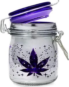 airtight glass storage jar medium 3.75" tall (metallic silver/purple leaf galaxy)