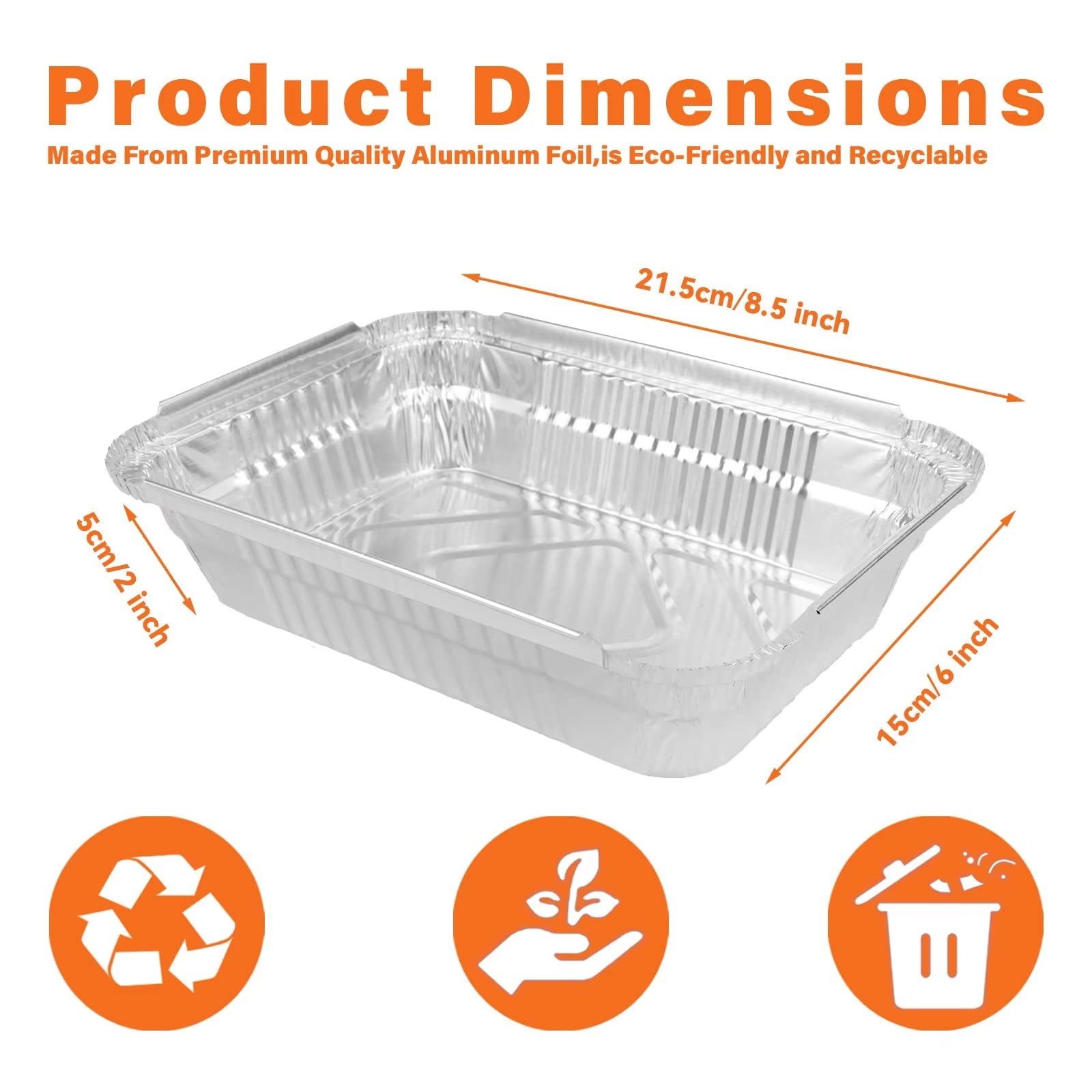 lsshao Disposable Takeout Aluminum Foil Pans with Lid Baking Pans (50 pack) Tin Food Storage Food Containers with Seal for Freshness,Great for Cooking, Heating, Storing, Prepping Food 8.5x6-2.25lb