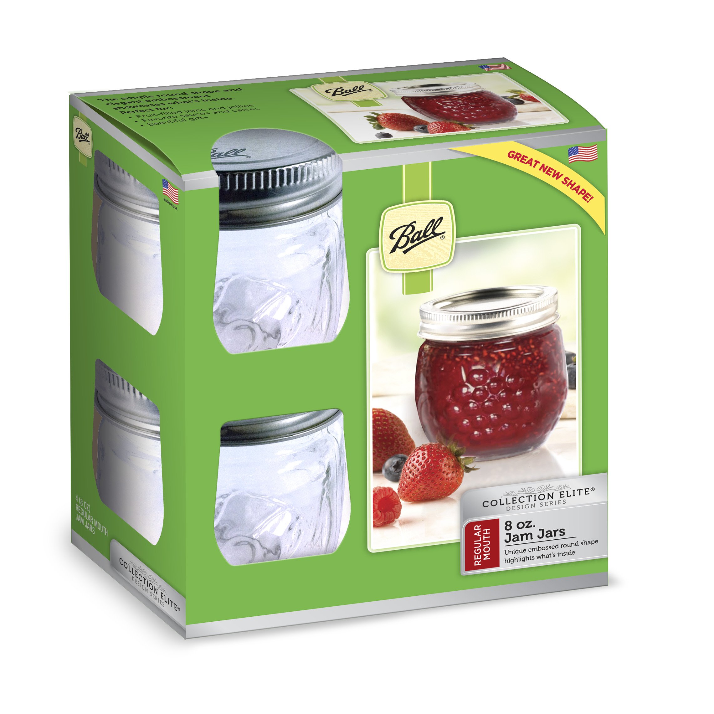 Ball FBA_1440081210 Jelly Elite Collection Jam Jar (4 Pack), Clear, RM 8 Oz