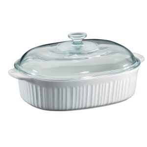 corningware french white 4 quart oval casserole w/glass cover