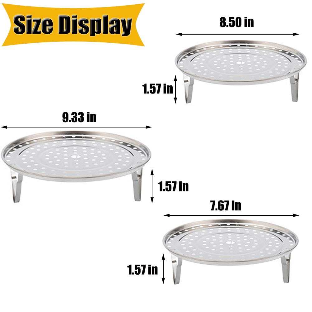 NRDBEEE Round Stainless Steel Rack 7.6" 8.5" 9.33" Inch Diameter Steaming Stand Canner Canning Racks Steamer Insert Stock Pot Steaming Tray Stand Pressure Cooker Cooking Toast Bread Salad (3 Pack)