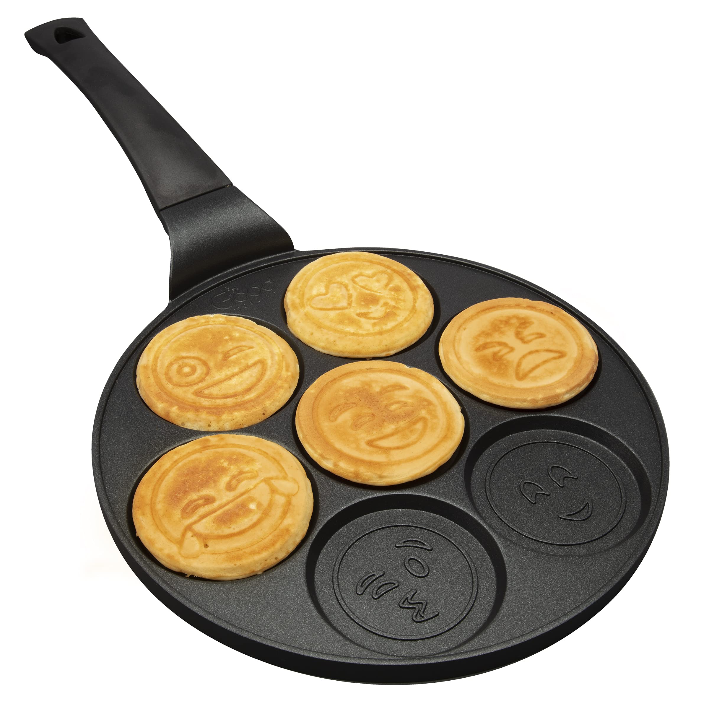 CucinaPro Emoji Friends Mini Pancake Pan, Nonstick Aluminum, 7 Unique Smiley Face Designs, Easy to Clean, Perfect for Kids' Breakfast