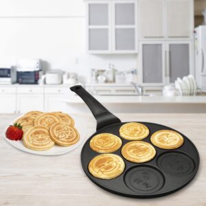 CucinaPro Emoji Friends Mini Pancake Pan, Nonstick Aluminum, 7 Unique Smiley Face Designs, Easy to Clean, Perfect for Kids' Breakfast