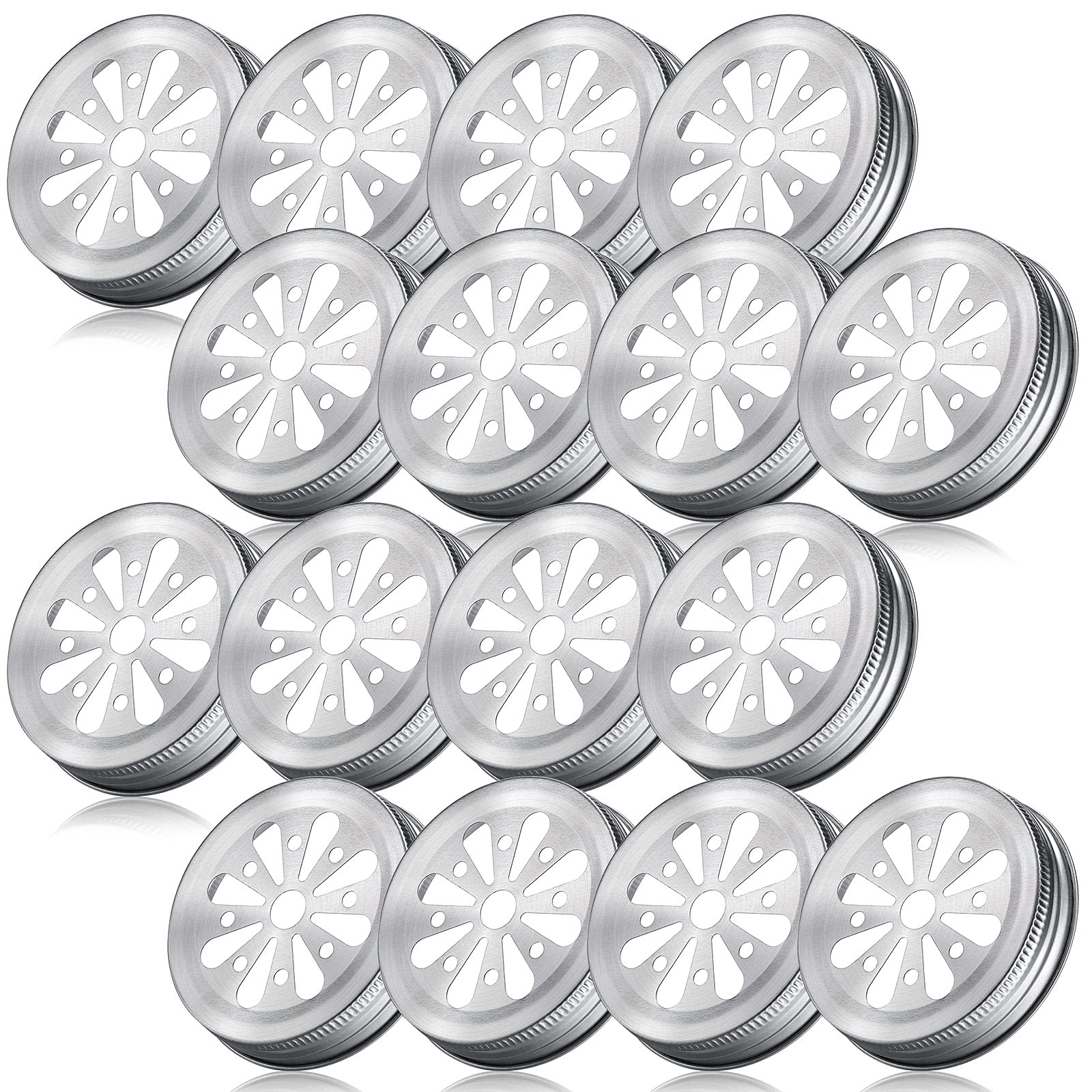 16 Pcs Daisy Mason Can Jar Lids Regular Mouth Jar with Lids Flower Canning Lids for Mason Canning Regular Jar Split-Type Canning Lids Rustproof Daisy Cut with Straw Hole for Mason, Ball, Canning Jar