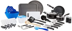 gibson home back to basics nonstick aluminum cookware set, 59-piece, black