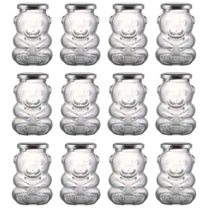 bekith 12 pack 9 oz glass honey bear jar with silver lids for jam, wedding favors, shower favors, baby foods, diy magnetic spice jars