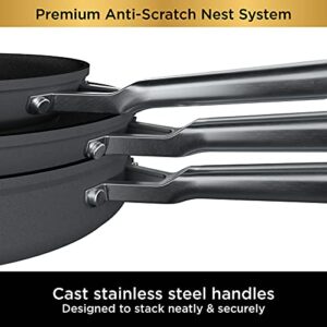 Ninja NeverStick Premium 10 Piece Pots & Frying Pans Set, with Glass Lids, Nesting, Hard Anodized, Kitchen Cookware Sets Nonstick, Durable & Oven Safe to 500°F, Slate Grey, C59500