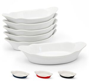 au gratin baking dishes, ceramic, kook, for casseroles, lasagna & cobblers, individual serving, set of 6, oven, microwave & dishwasher safe bakeware, oz, white