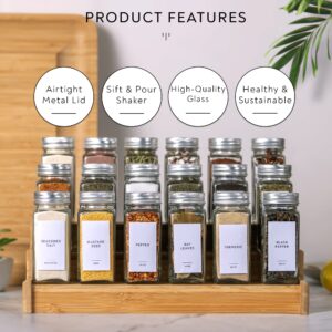 Laramaid 4oz 24Pack Spice Jars with 455 White Vinyl Spice Labels, Shaker Lids Dispenser with Airtight Silver Metal Caps, Cleaning Brush and Collapsible Silicone Funnel Complete Set