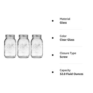 6 Count Mason Jar-32 oz. Clear Glass Wide Mouth