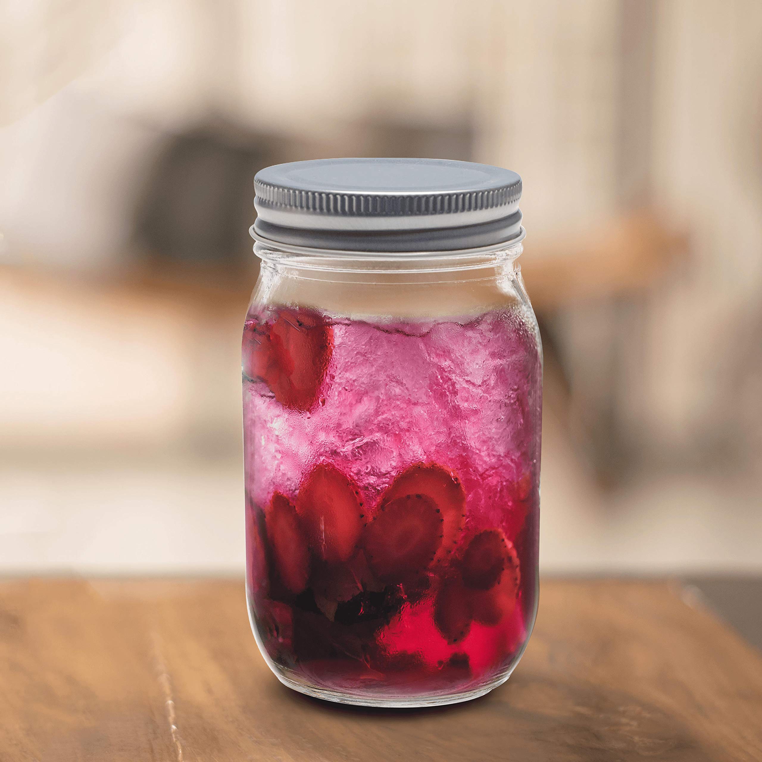 DISCOUNT PROMOS Mason Jars with Lids 16 oz. Set of 10, Bulk Pack - Glass Jars for Overnight Oats, Candies, Fruits, Pickles, Spices, Beverages - Clear Bottom Color